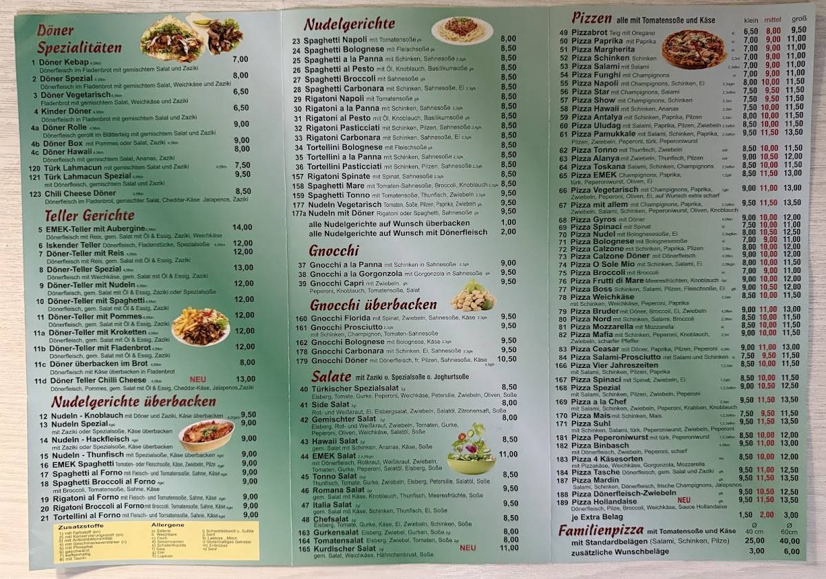 Speisekarte von EMEK Döner-Pizza-Pasta Haus, Suhl