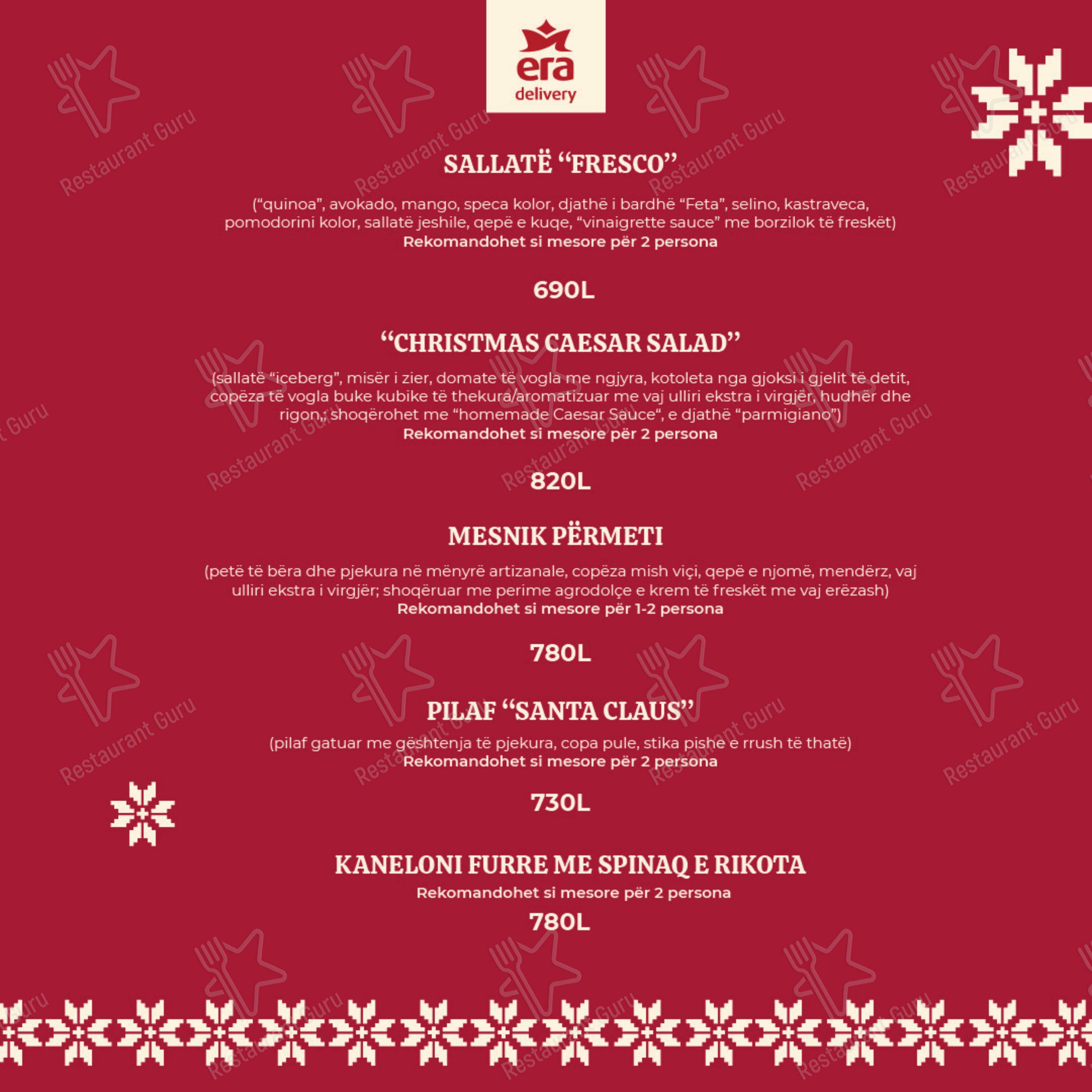 Menu at ERA DELIVERY restaurant, Tirana