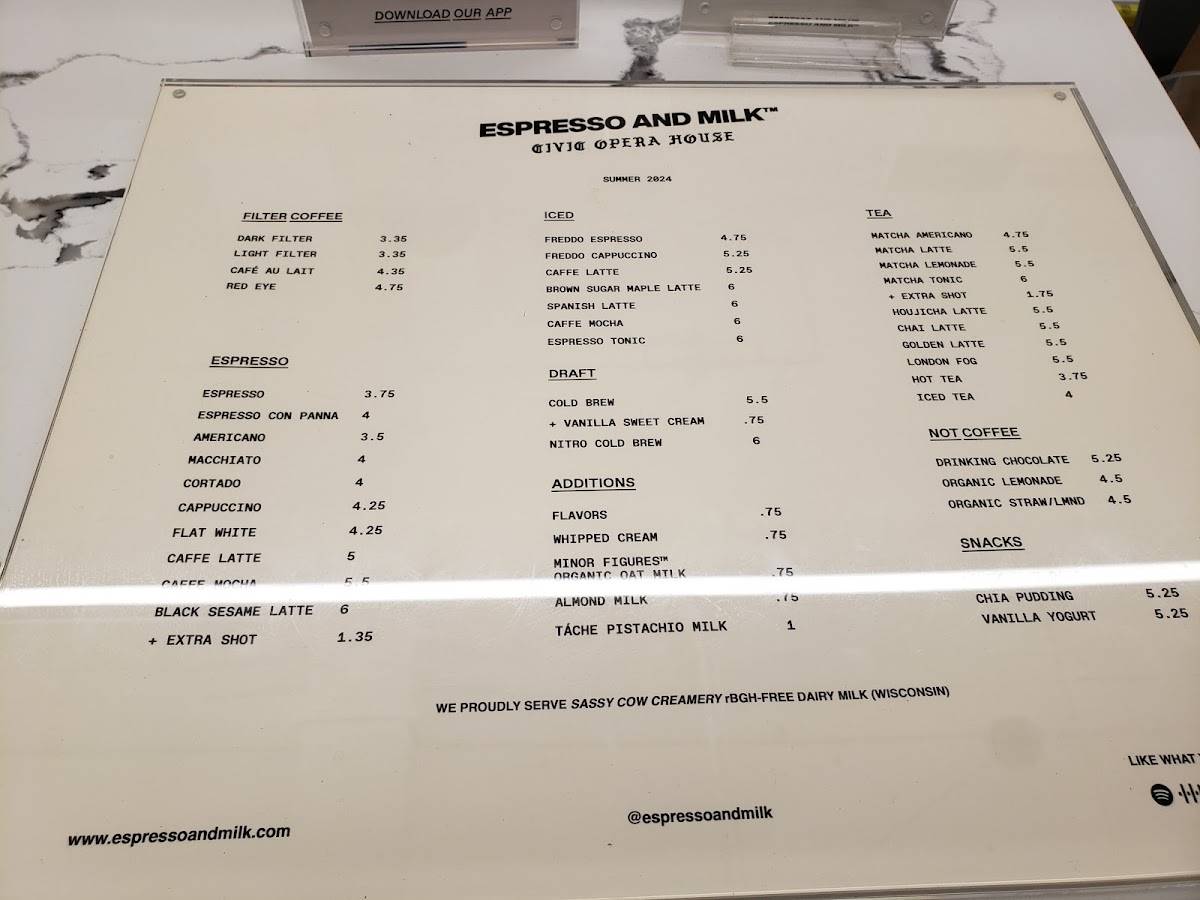 Menu at ESPRESSO AND MILK, Chicago