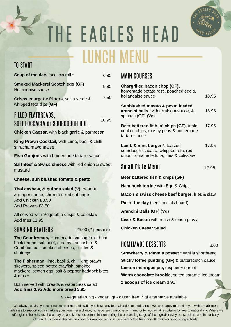 Menu at Eagles Head pub & bar, Over Kellet