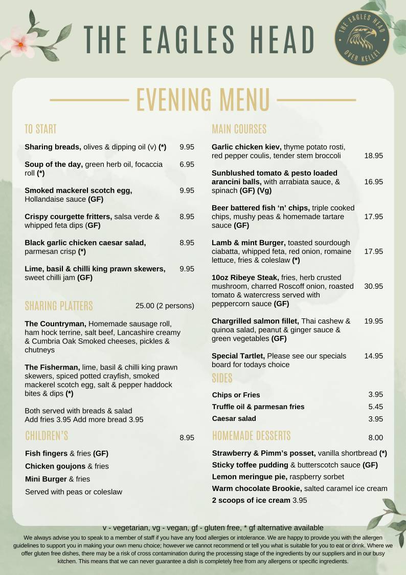 Menu at Eagles Head pub & bar, Over Kellet