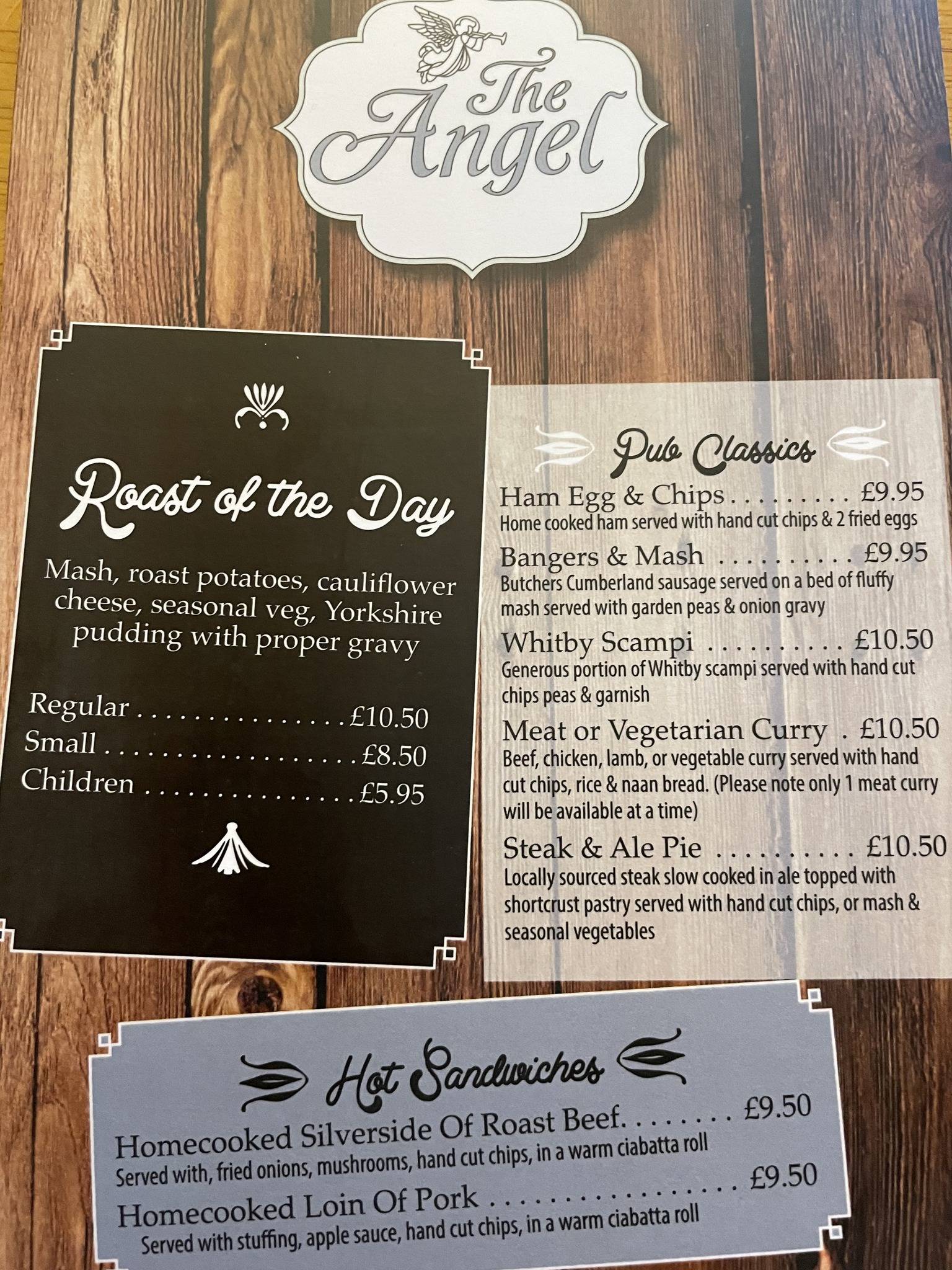 Menu at The Angel pub & bar, Easingwold, Market Place