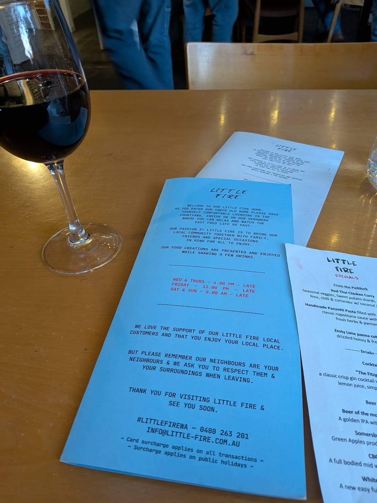 Menu at Little Fire restaurant, East Fremantle