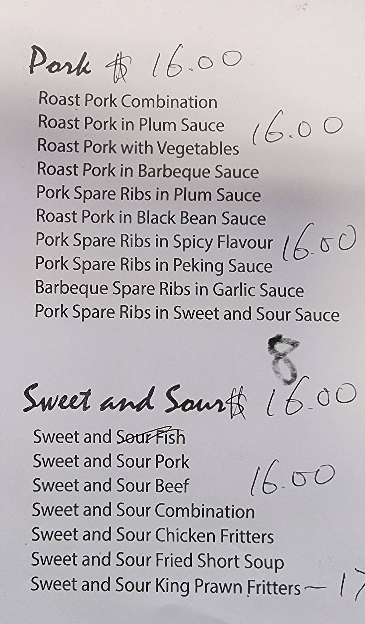 Menu at East Nowra Chinese Take-Away fast food, Nowra