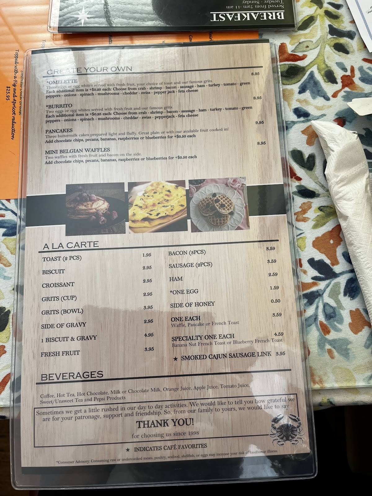 Menu at East Shore Cafe, Daphne