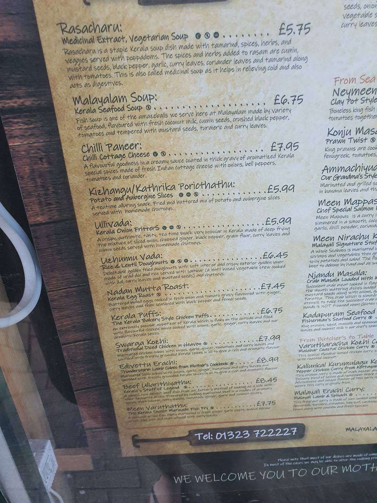 Menu at Malayalam Mother's Cuisine Kerala restaurant, Eastbourne