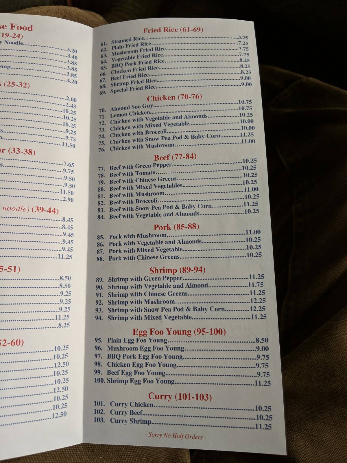 Menu at Eastern Restaurant, Port Rowan
