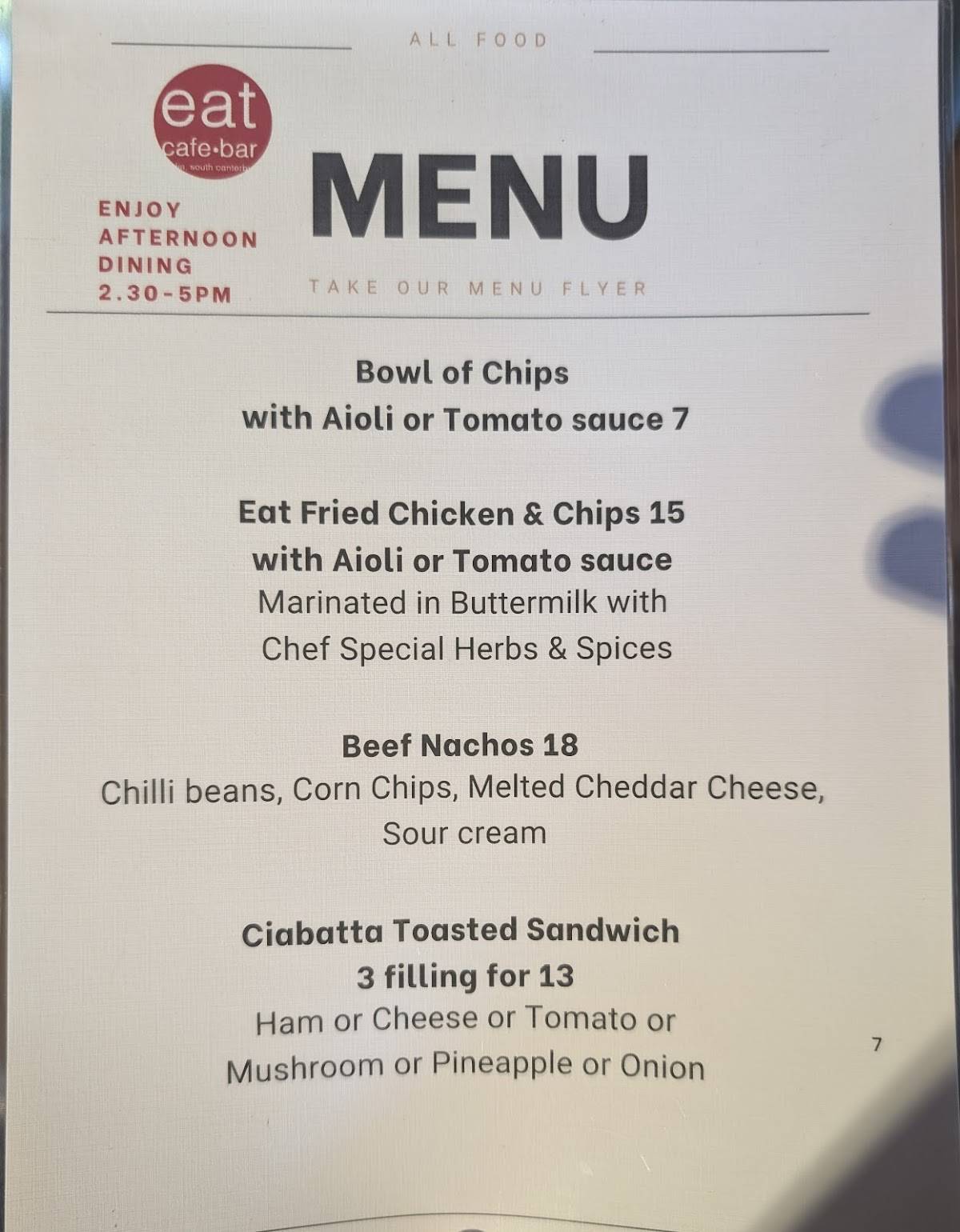 Menu at Eat Cafe Fairlie, Fairlie