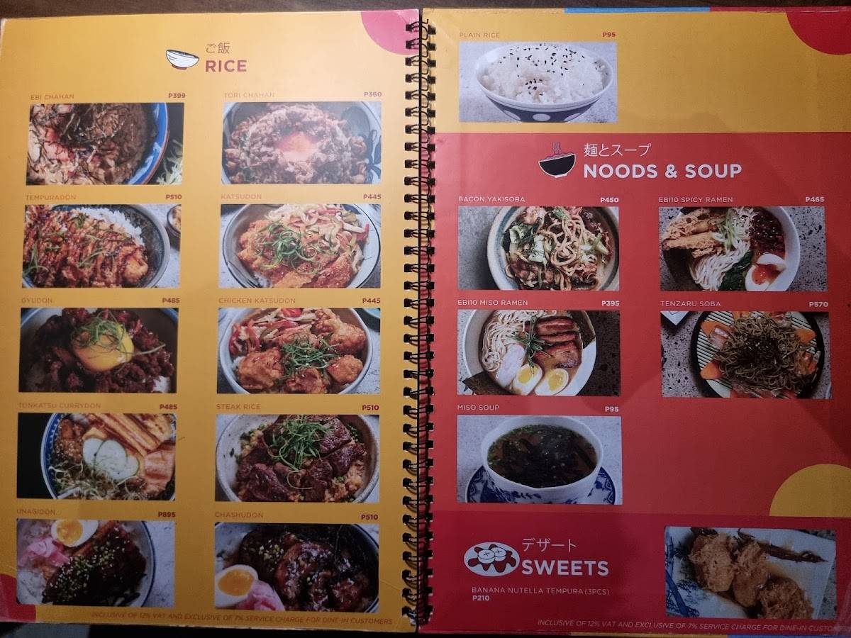 Menu at Ebi10 restaurant, Pasig