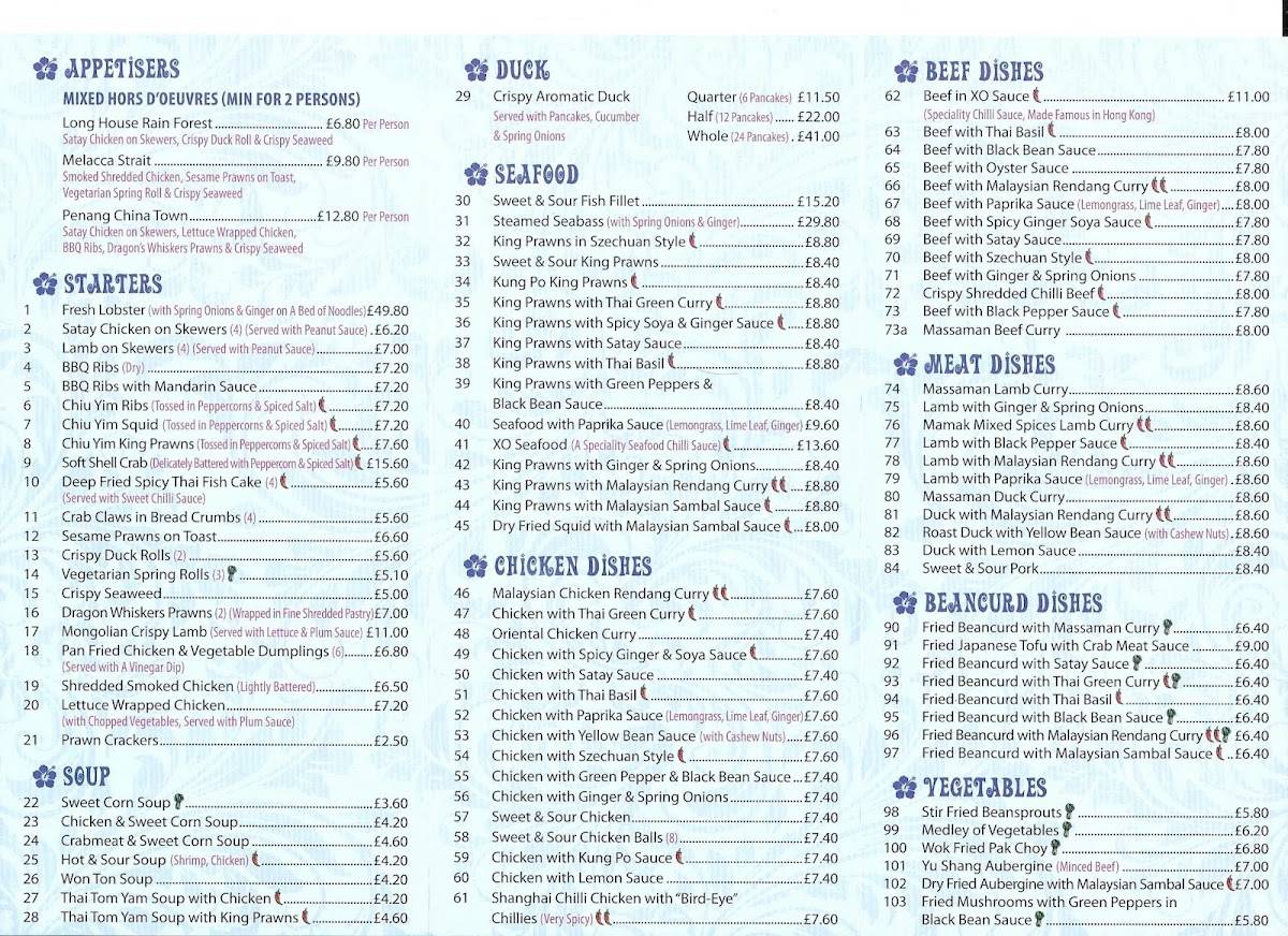 Menu at Longhouse Malaysian Fusion Restaurant Ltd, Edenbridge