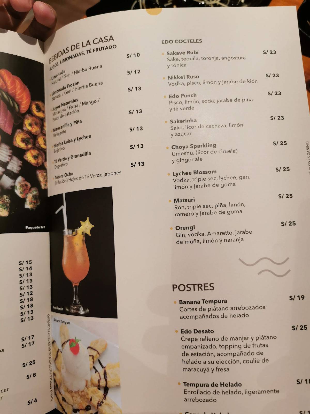 Carta de Edo Sushi Bar Miraflores, Miraflores, Calle Berlín 601