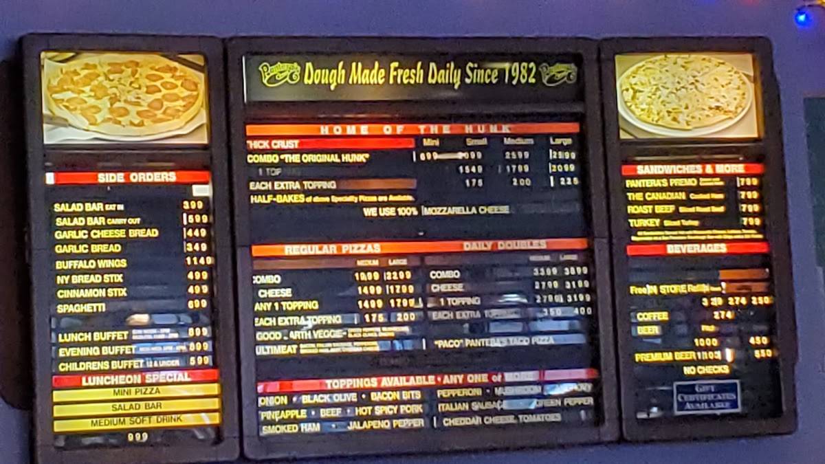Menu at Pantera's Pizza pizzeria, Edwardsville