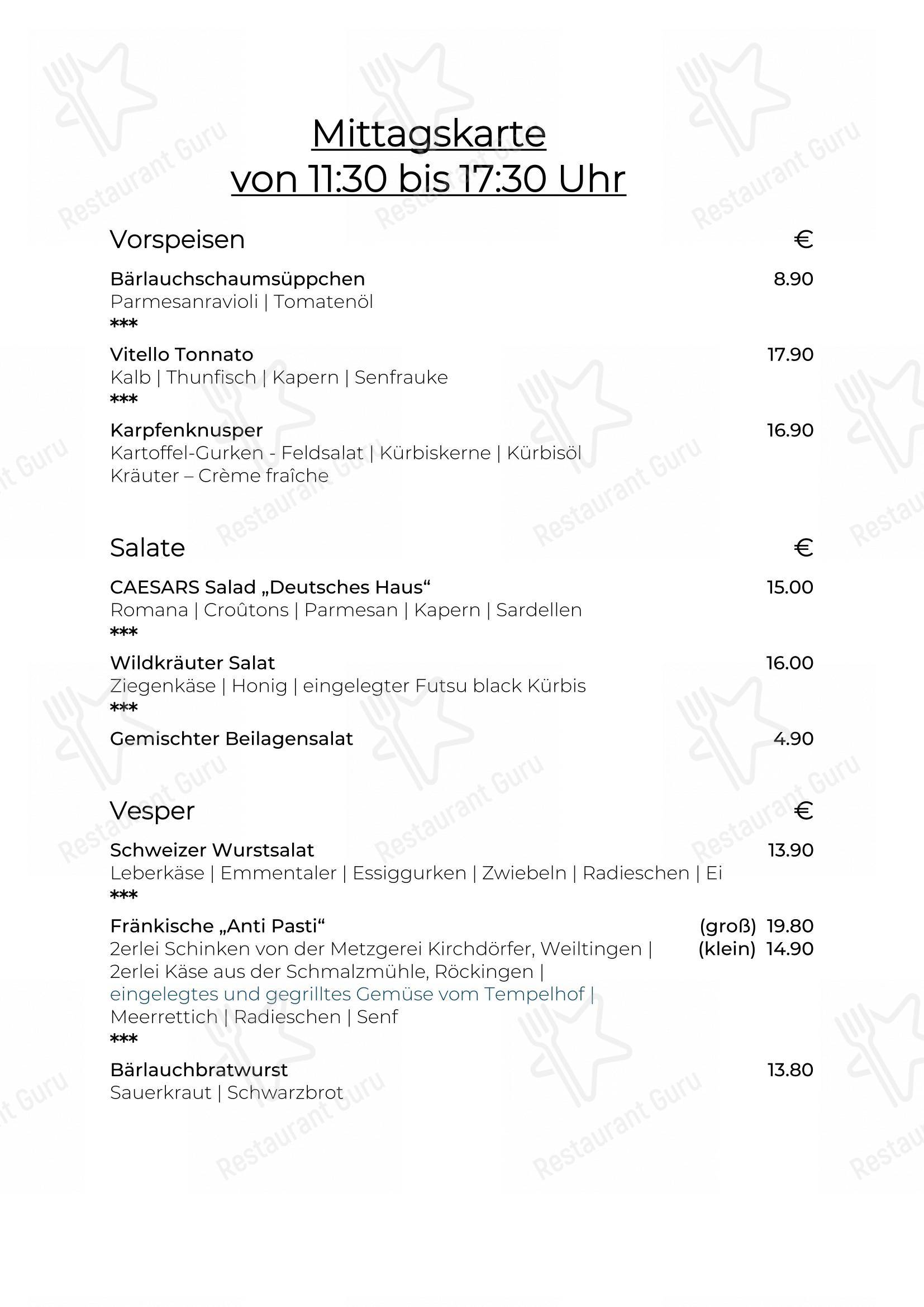 Menu at Ehemalige Sparkasse restaurant, Dinkelsbühl