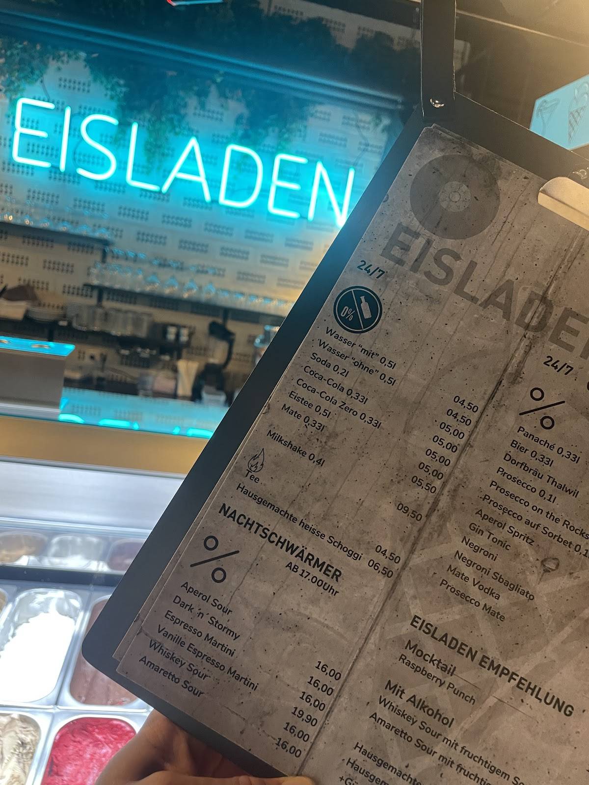 Menu at Eisladen, Thalwil