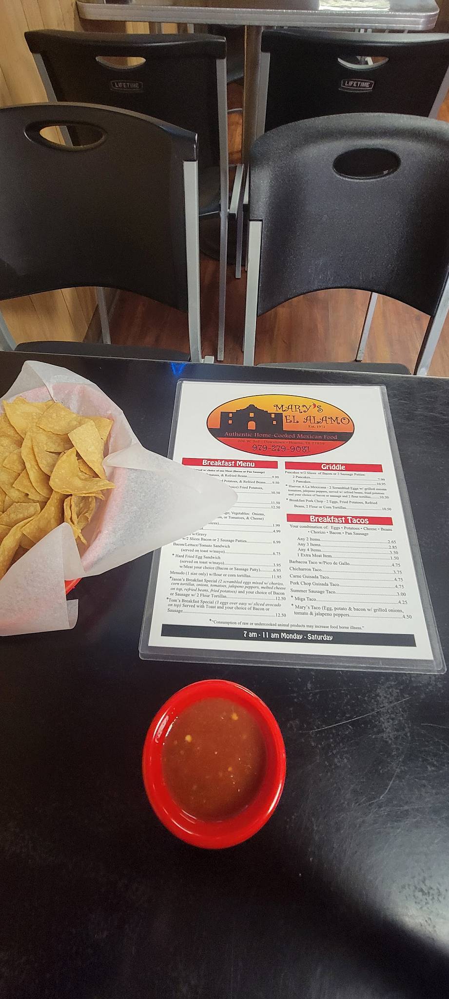 Menu at El Alamo Cafe, Hearne