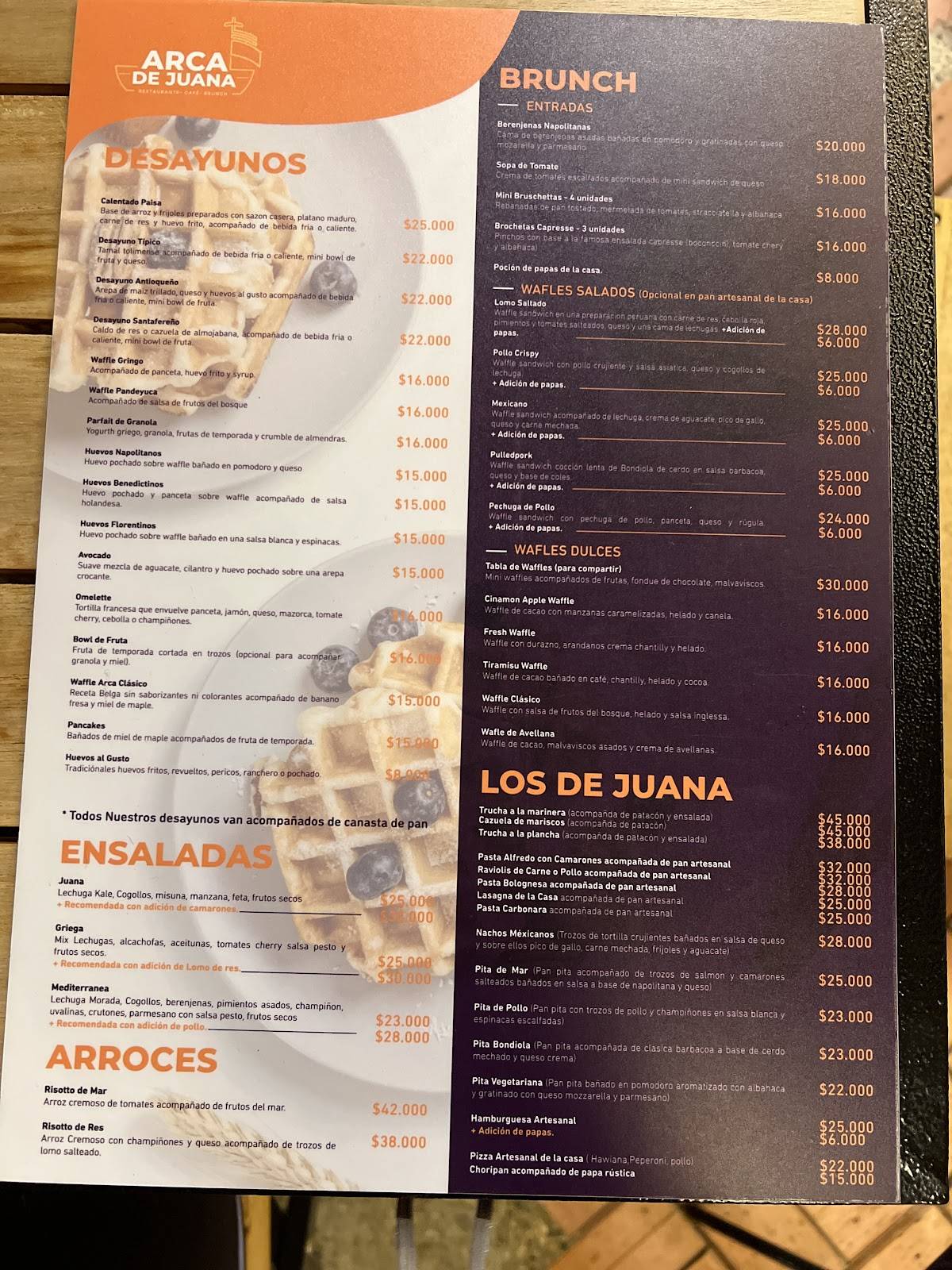 Menu at El Arca de Juana restaurant, Cota