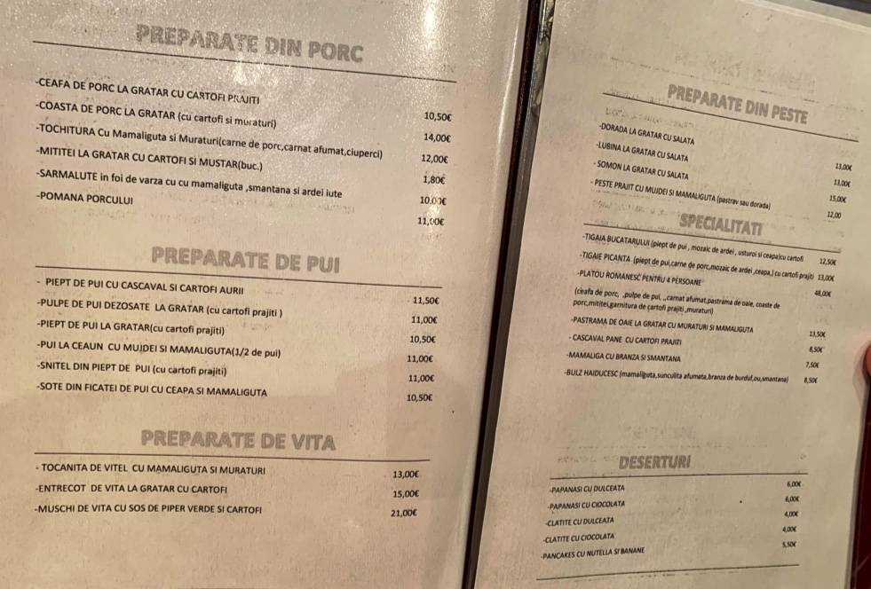 Carta de Restaurante Salones Romance, Pinto