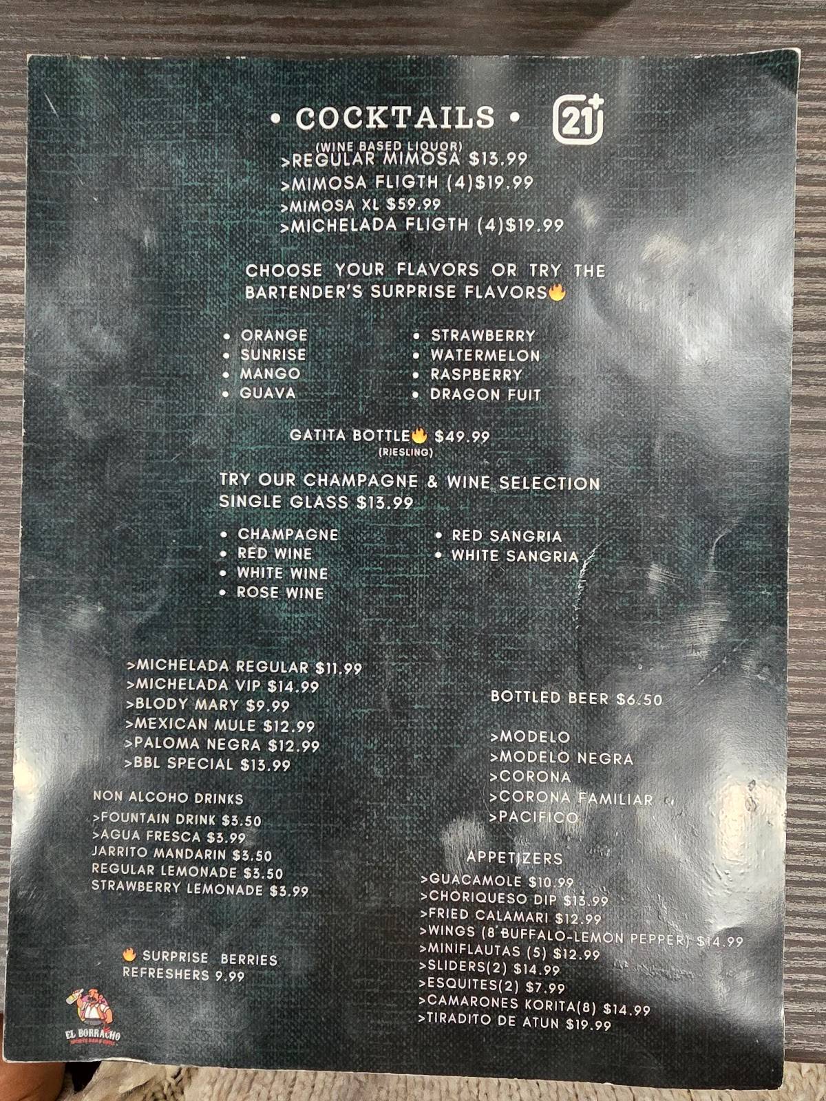 Menu at El Borracho Sports Bar & Grill, Merced