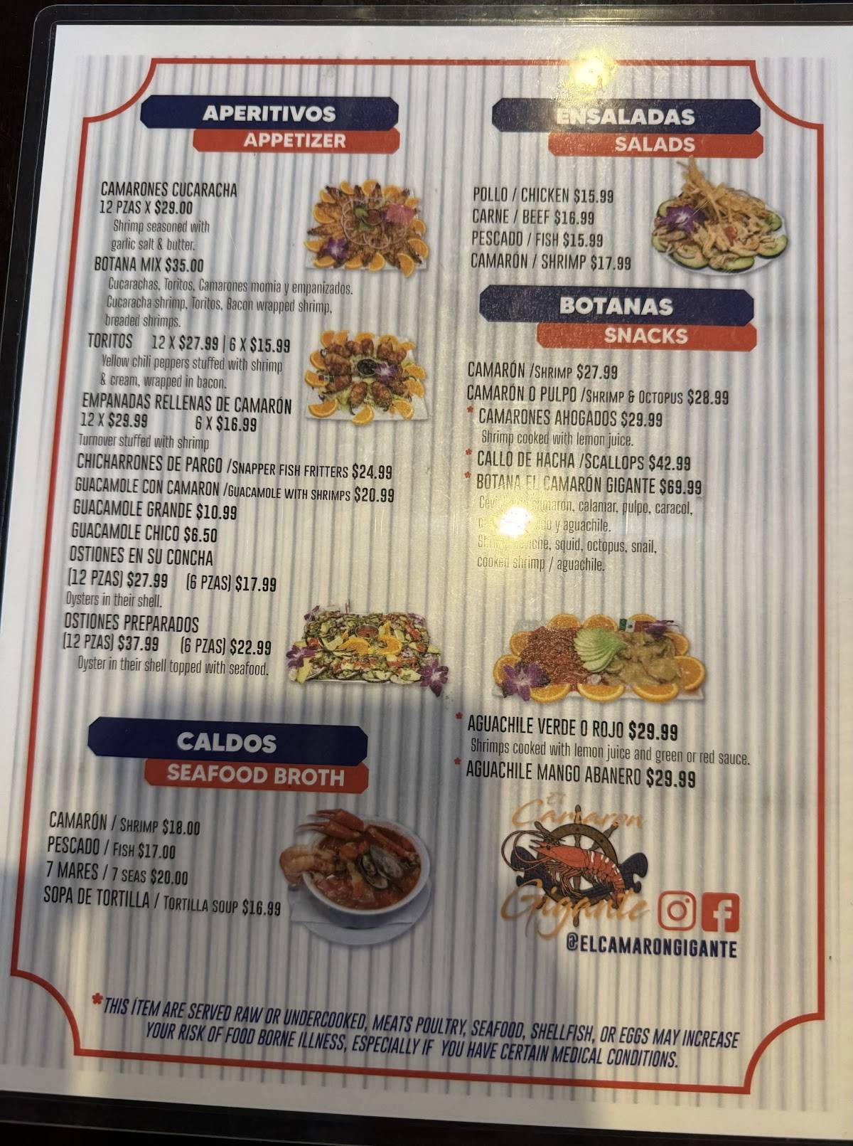 Menu at El Camaron Gigante Glendale pub & bar, Glendale