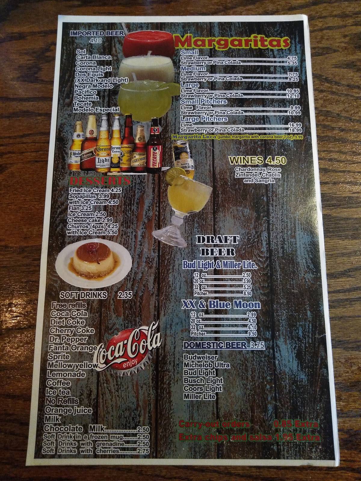 Menu at El Canelo Mexican Restaurant, Seneca