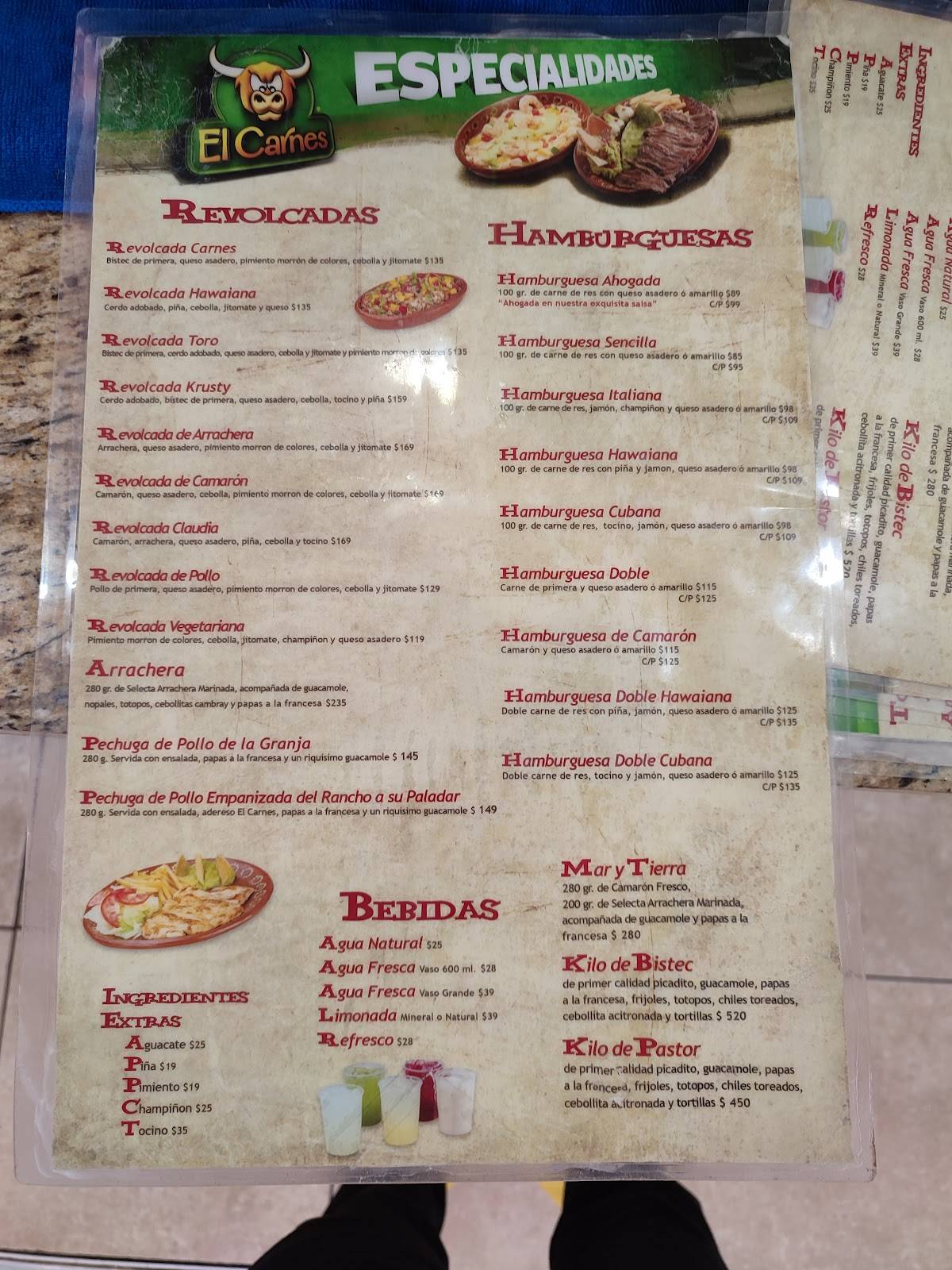 Carta del restaurante El Carnes, Aguascalientes, Plaza Universidad