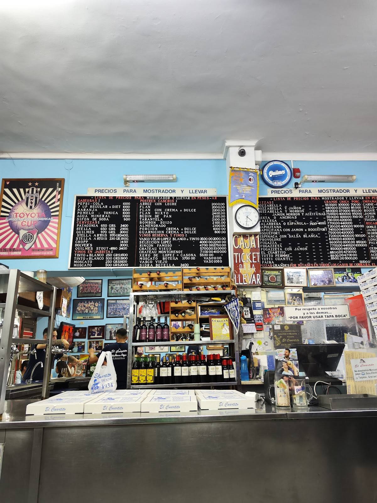 Carta de pizzería El Cuartito, Buenos Aires, Talcahuano 937