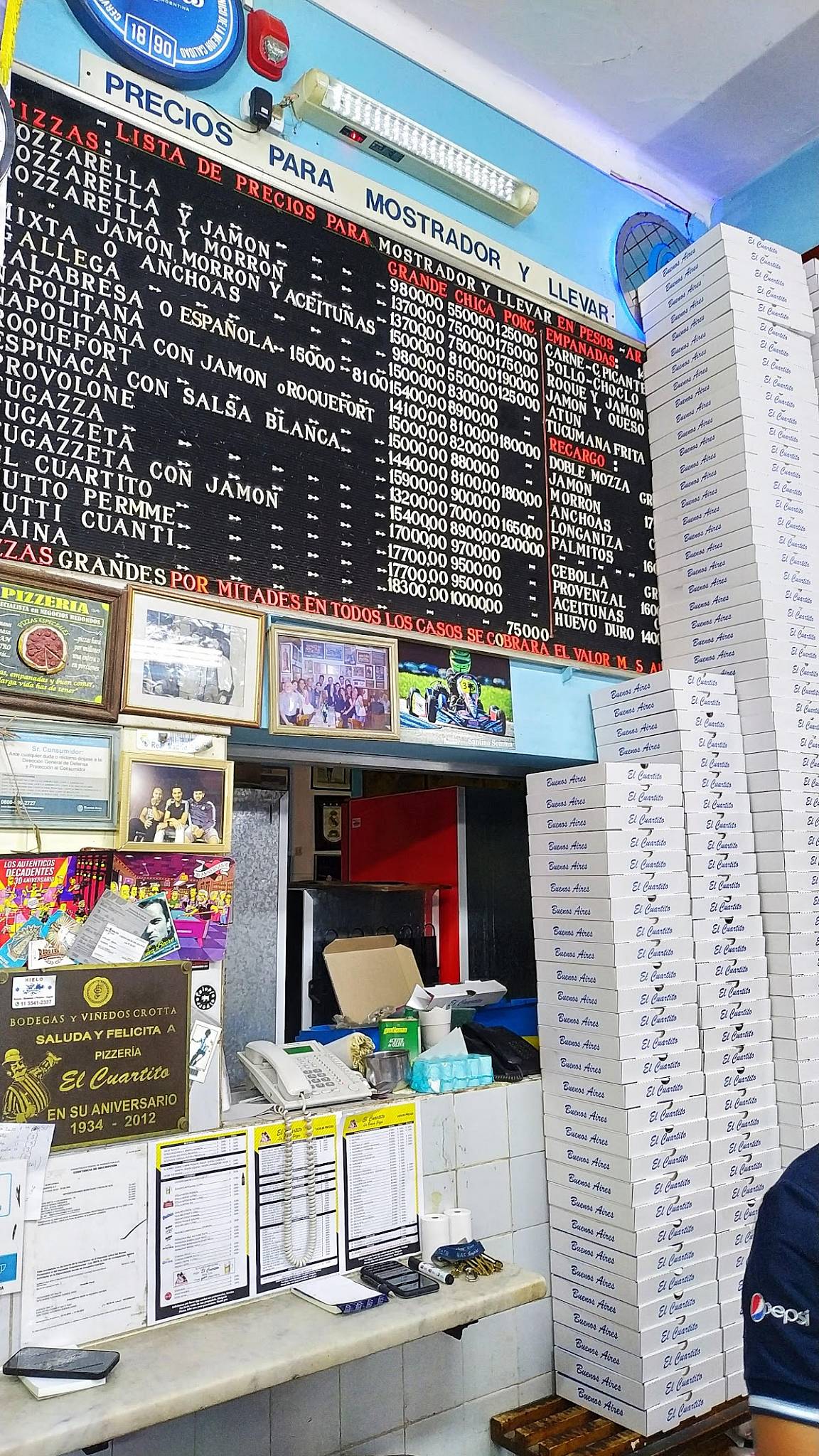 Carta de pizzería El Cuartito, Buenos Aires, Talcahuano 937