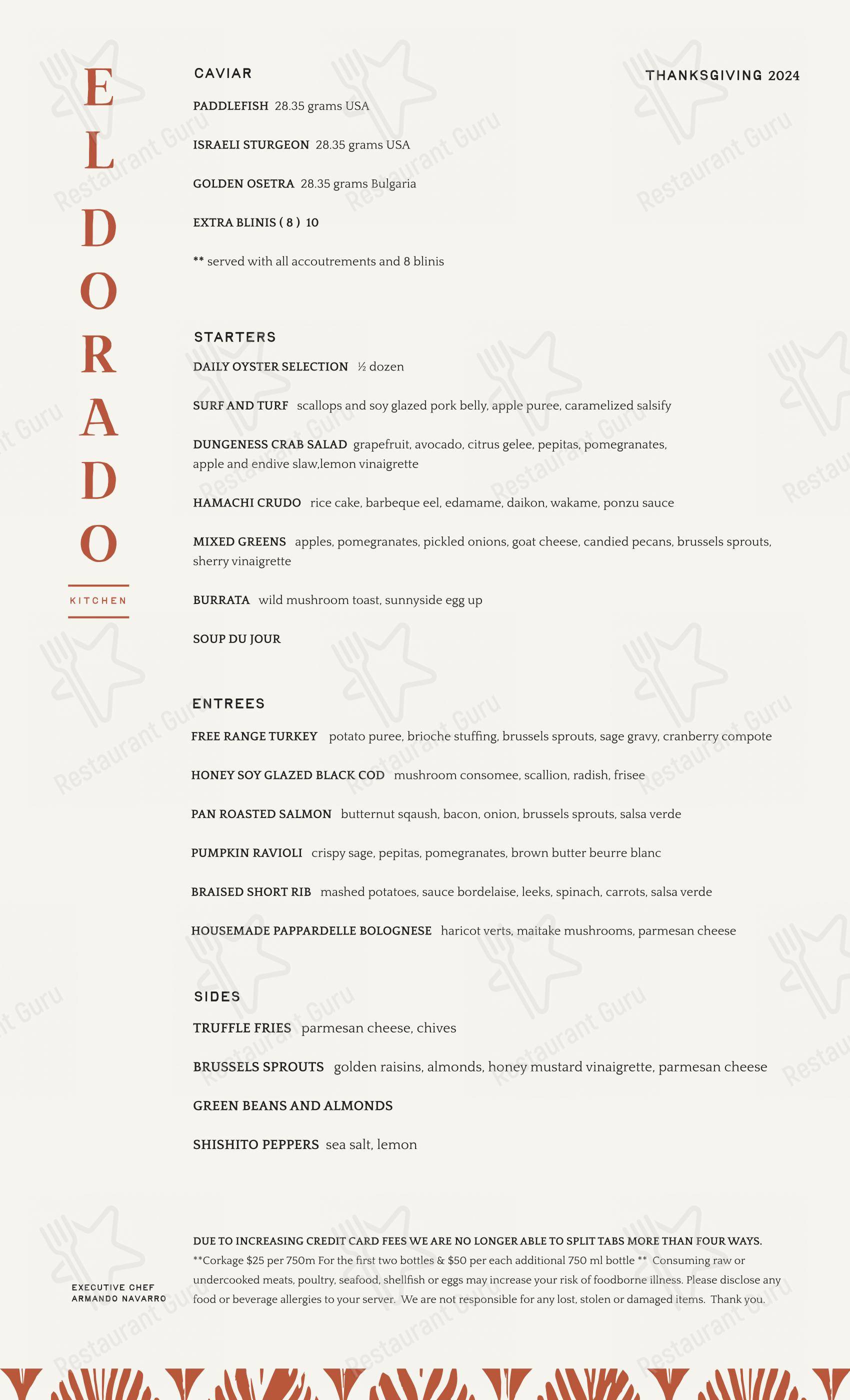 Menu at El Dorado Kitchen restaurant, Sonoma