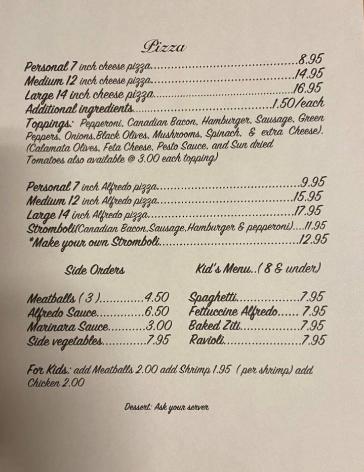 Menu at La Piazza Italian Restaurant, El Dorado