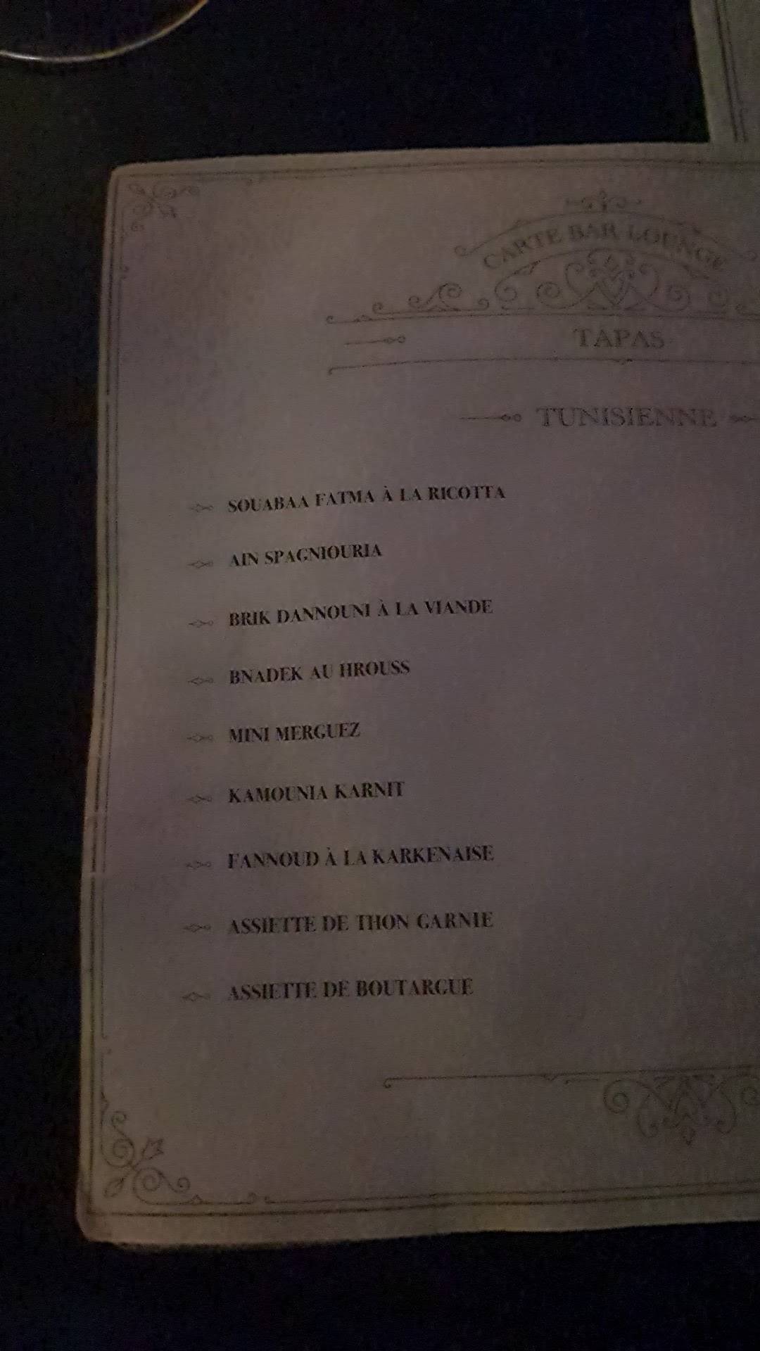 Menu au El Firma Restaurant, Tunis, Choutrana III
