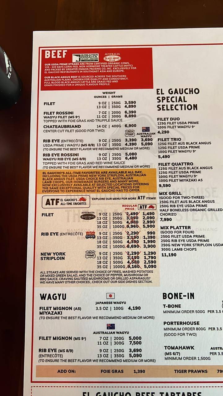 Menu at El Gaucho BGC steakhouse, Taguig
