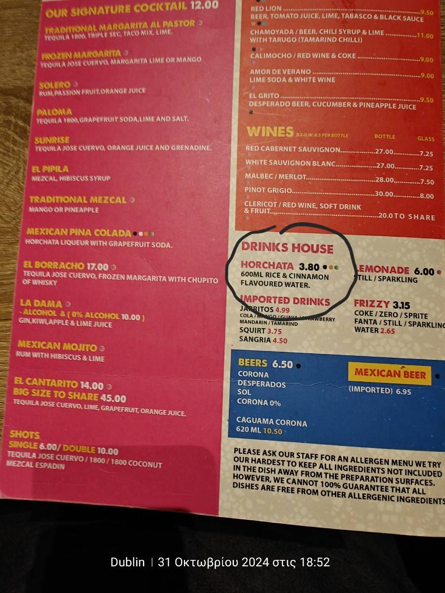 Menu at El Grito Mexican Taqueria Rathmines restaurant, Dublin, 137 ...