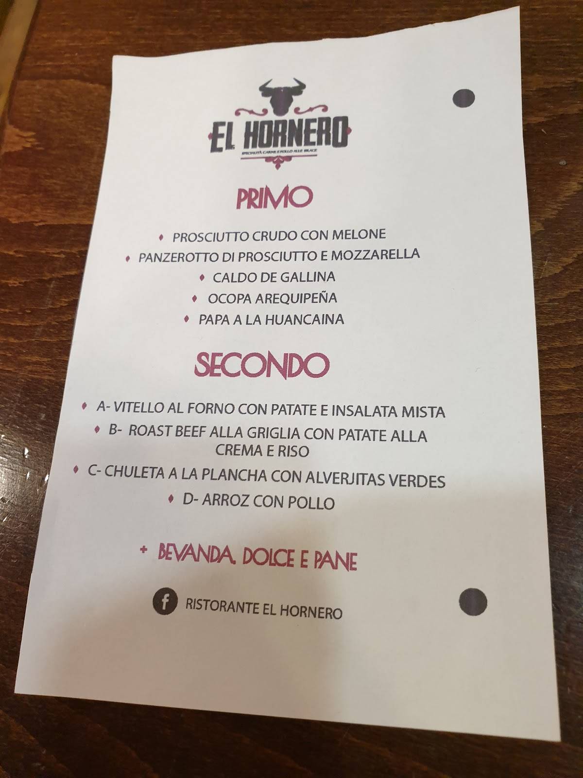 Carta de parrilla El Hornero, Milan, Piazza Monte Titano