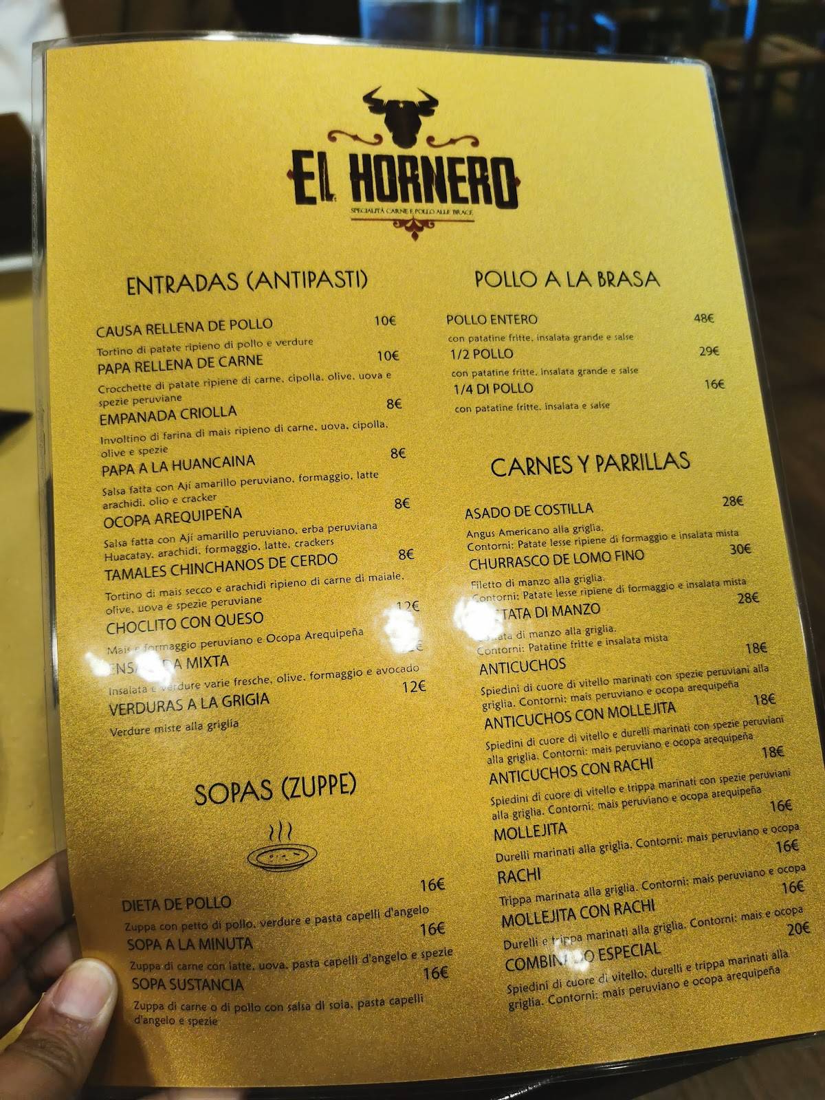 Carta de parrilla El Hornero, Milan, Piazza Monte Titano
