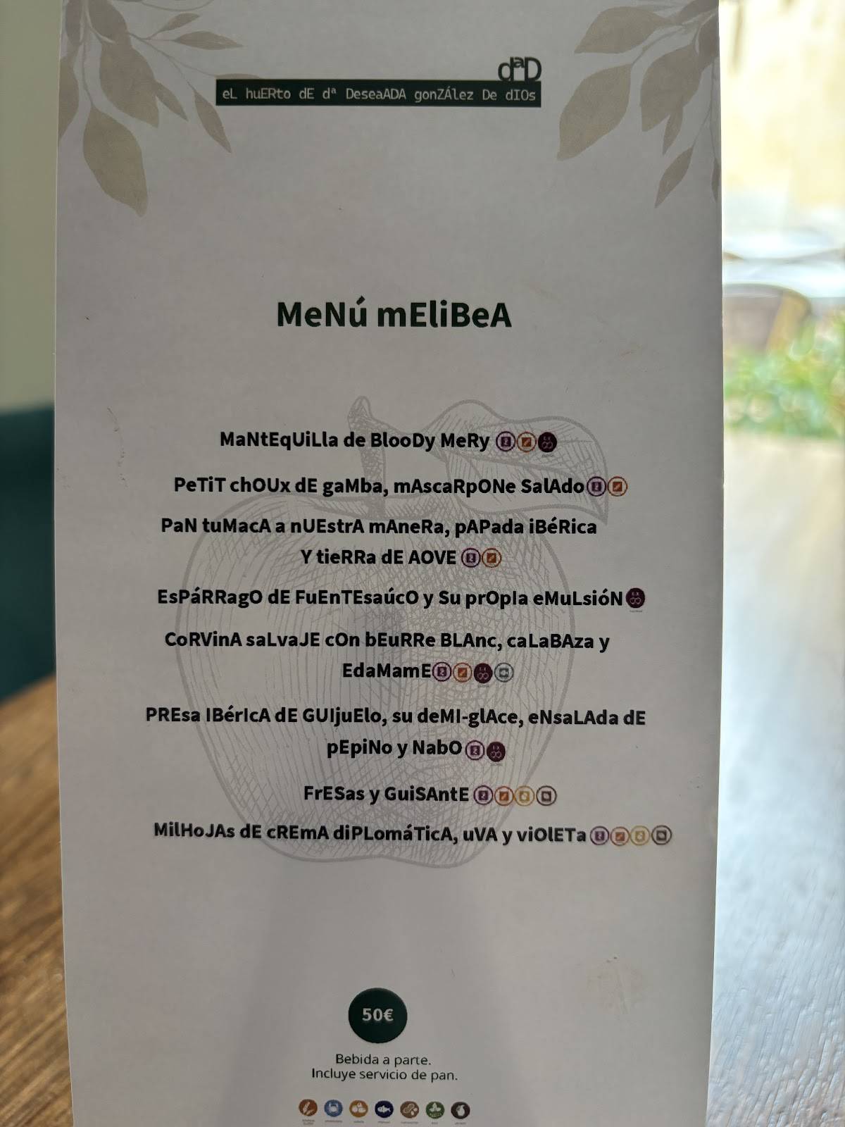 Menu at El Huerto de Doña Deseada restaurant, Salamanca
