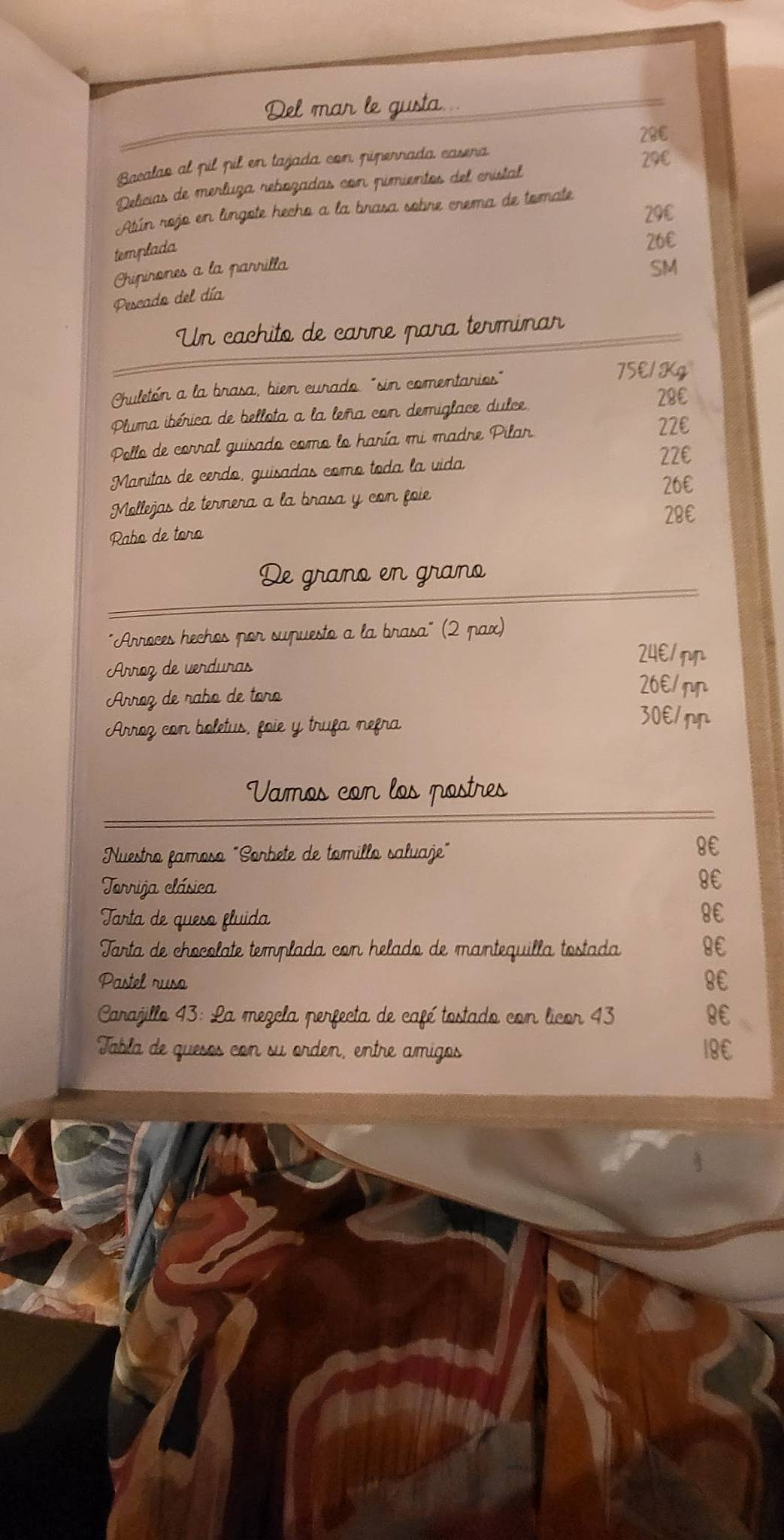 Menu at El Huerto de Floren Domezain restaurant, Madrid