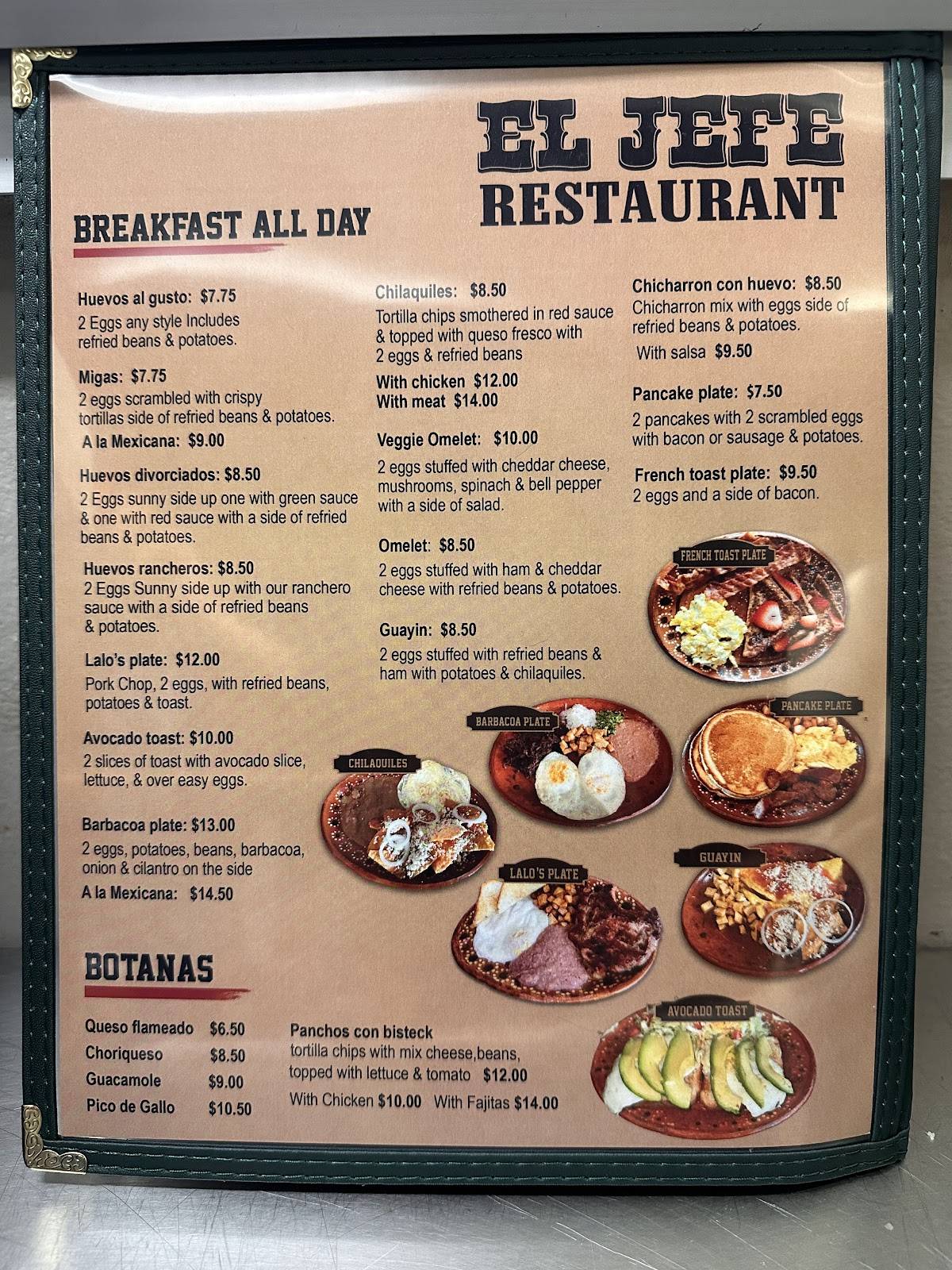 Menu at El Jefe restaurant, Port Isabel