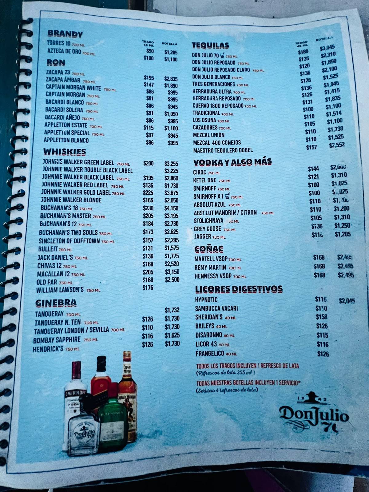 Carta del restaurante El Muchacho Alegre, Mazatlán, P.º Claussen 46-C