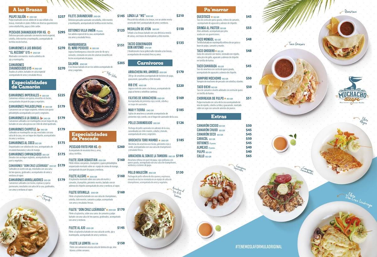 Carta del restaurante El Muchacho Alegre, Mazatlán, P.º Claussen 46-C