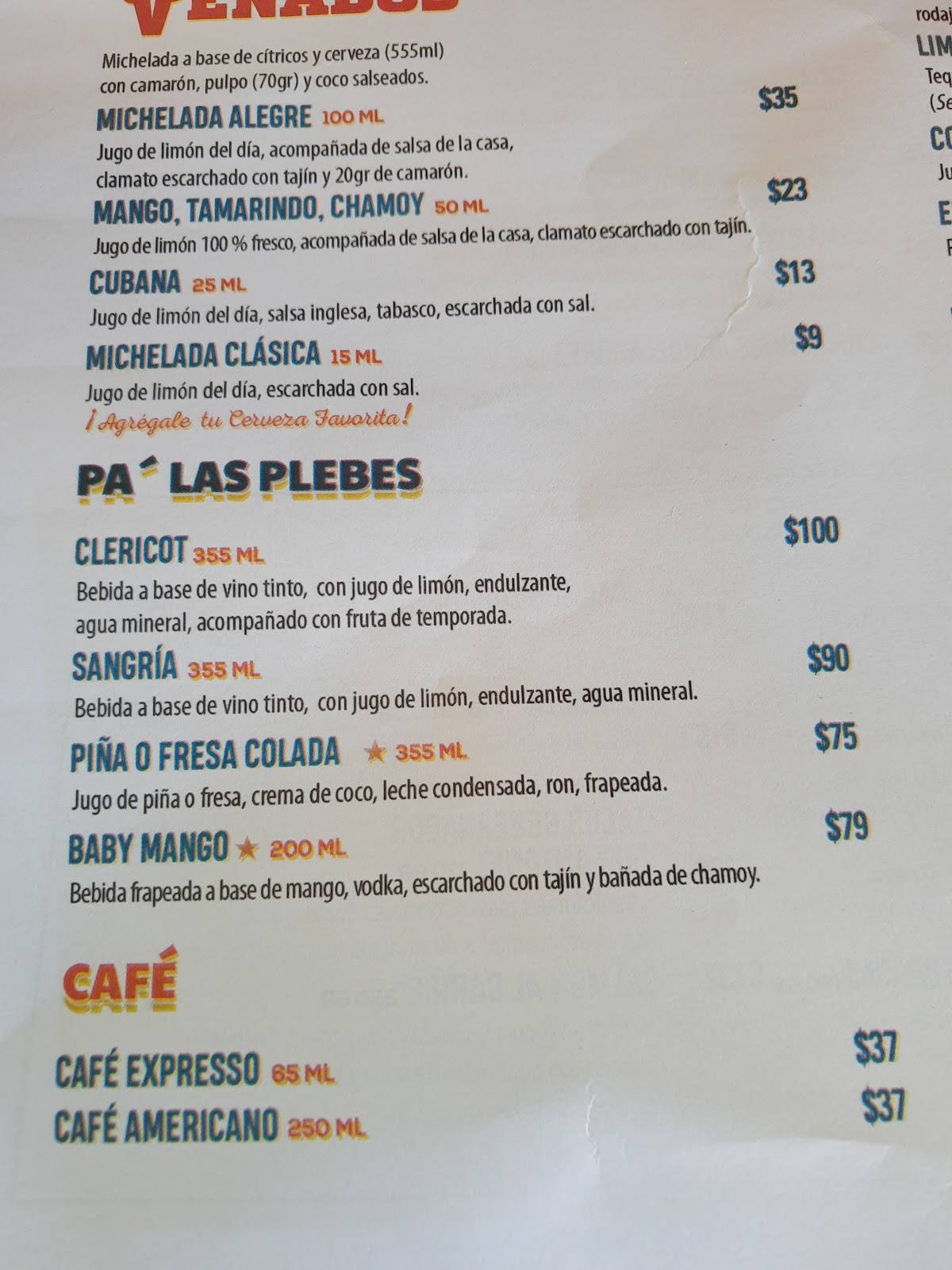 Carta del restaurante El Muchacho Alegre, Mazatlán, P.º Claussen 46-C