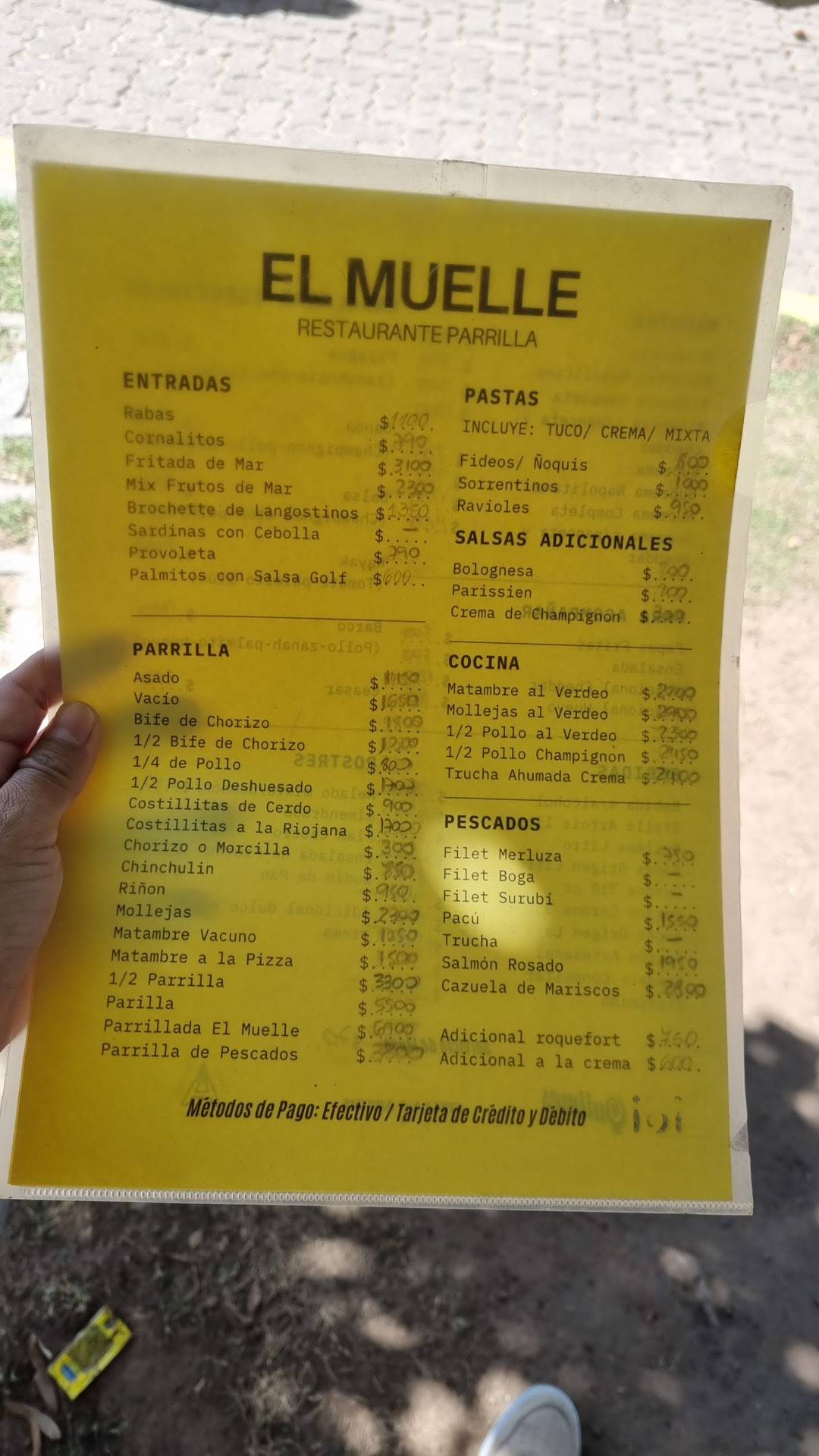 Carta de parrilla El Muelle, Tigre