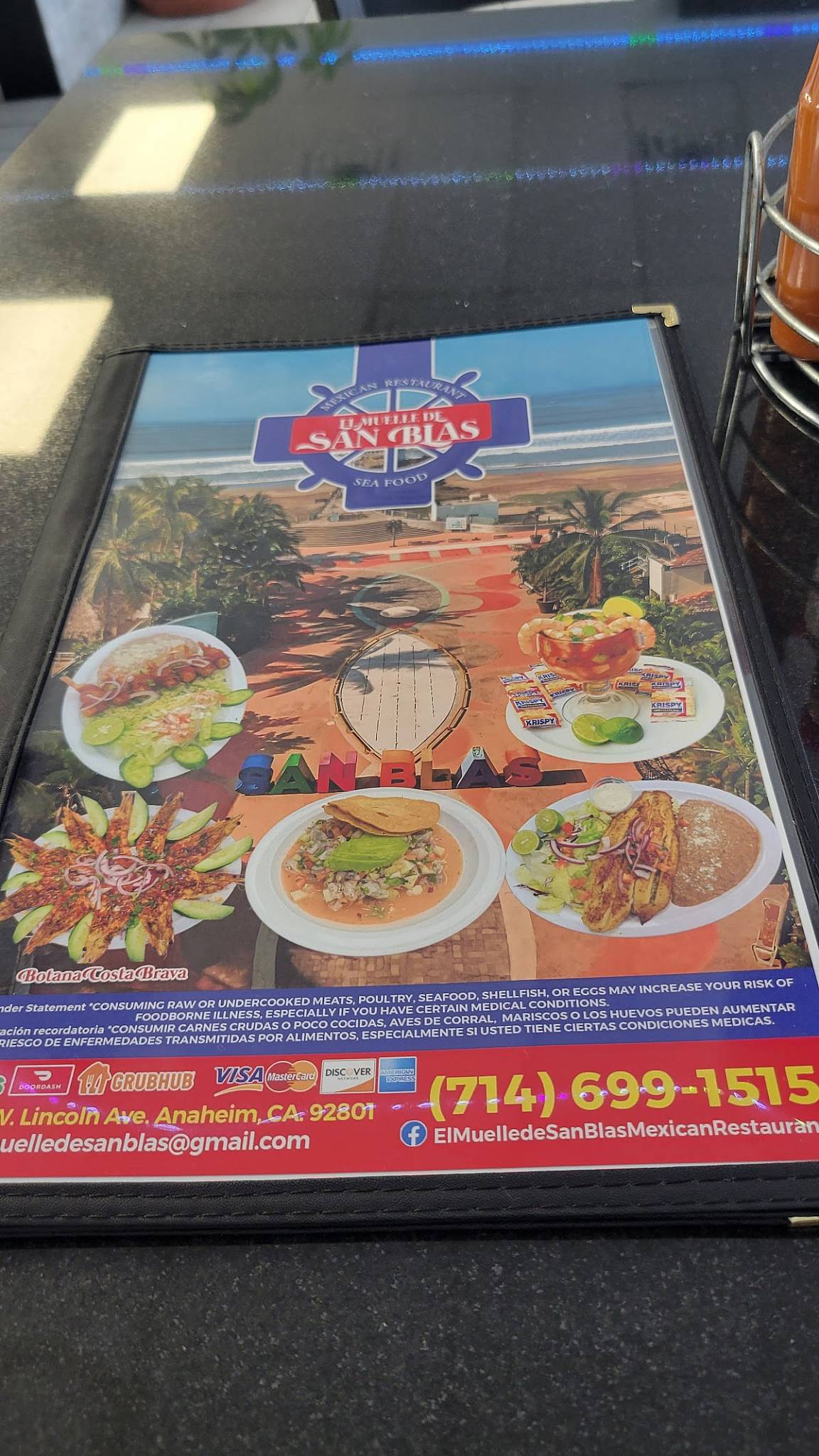 Menu at El Muelle de San Blas Restaurant, Anaheim