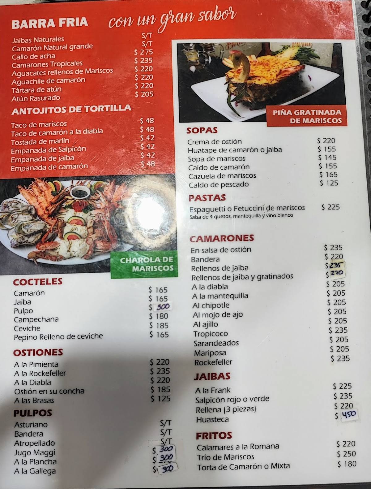 Carta del restaurante El Muelle, Tampico, Av. Cuauhtémoc 3417