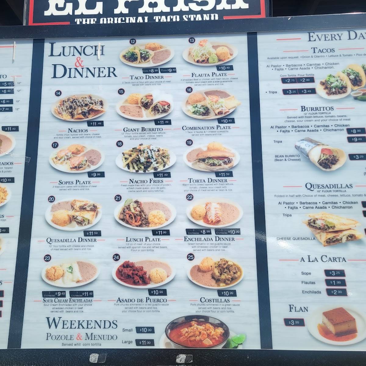 Menu at El Paisa restaurant, Carrollton, N Interstate 35E