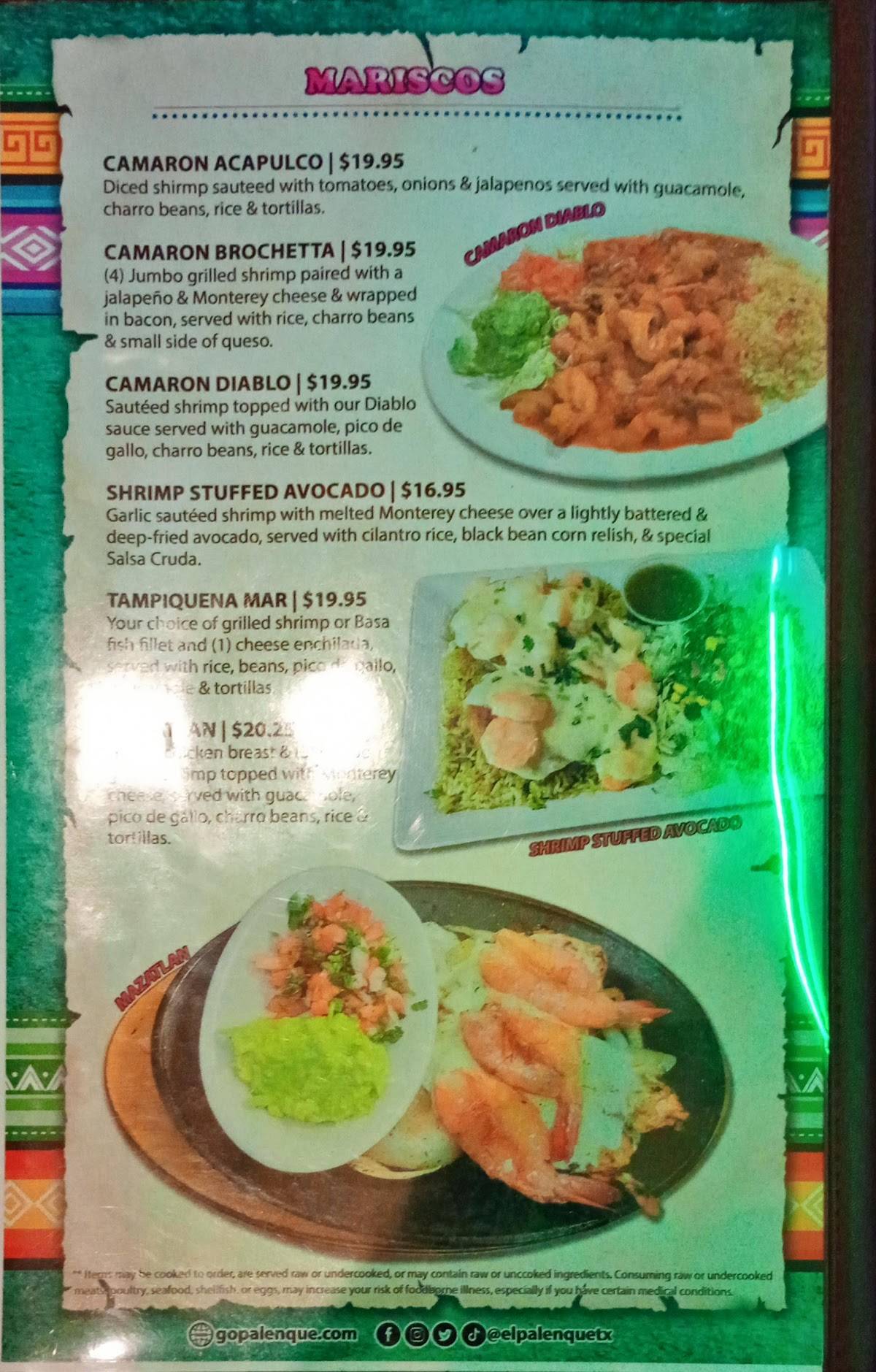Menu at El Palenque restaurant, Houston, Tomball Pkwy