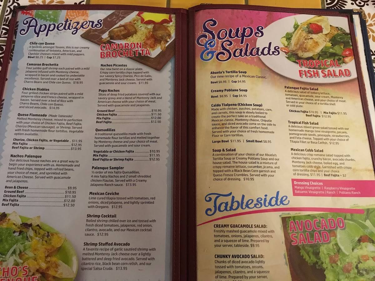 Carta del restaurante El Palenque, Houston, Irvington Blvd