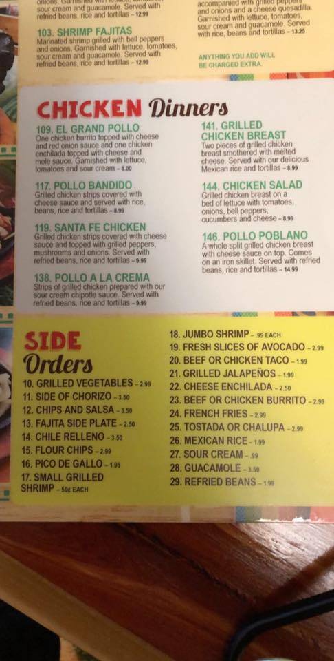 Menu at El Picante restaurant, Pikeville