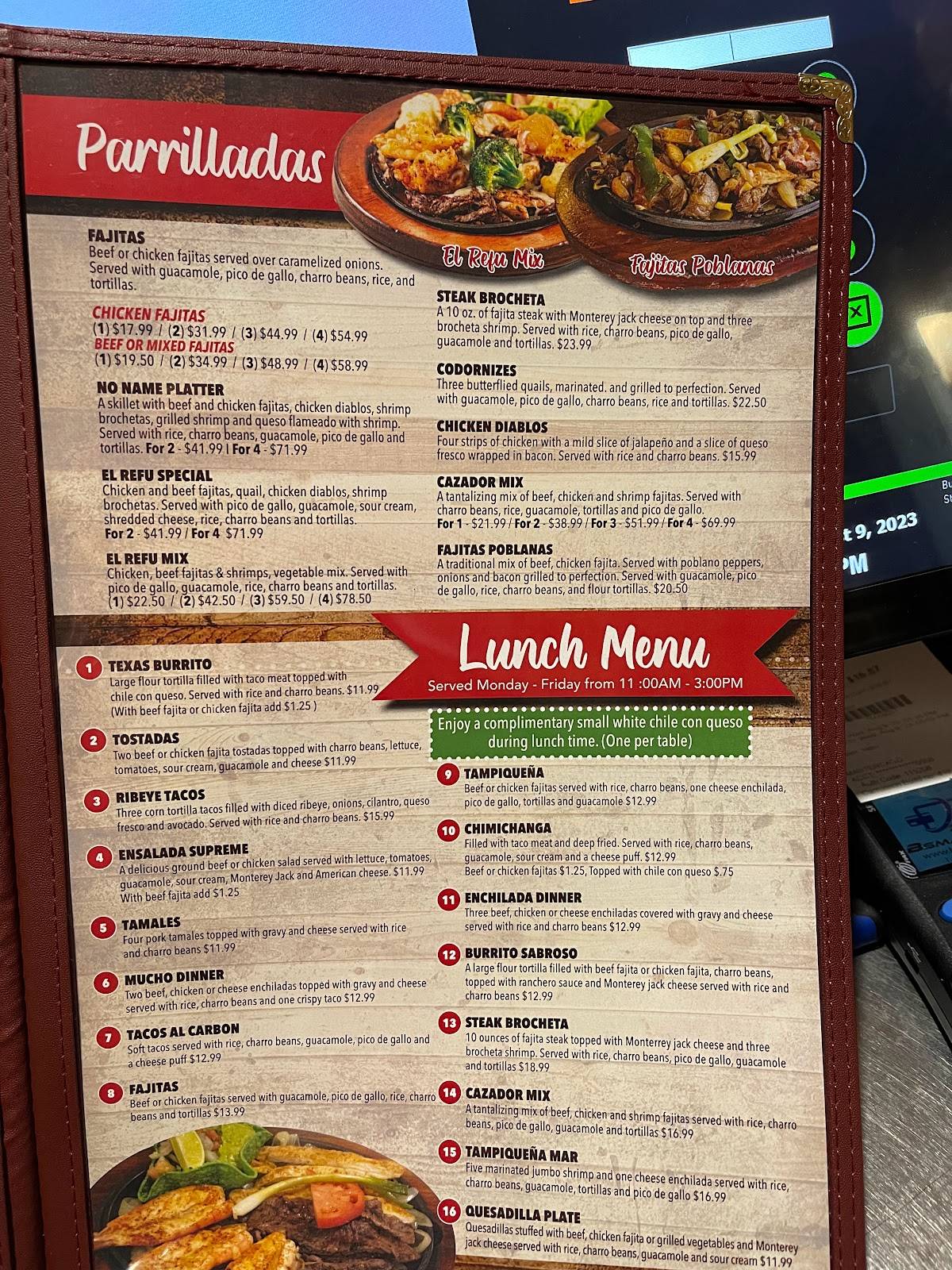 Menu at El Refu pub & bar, Humble