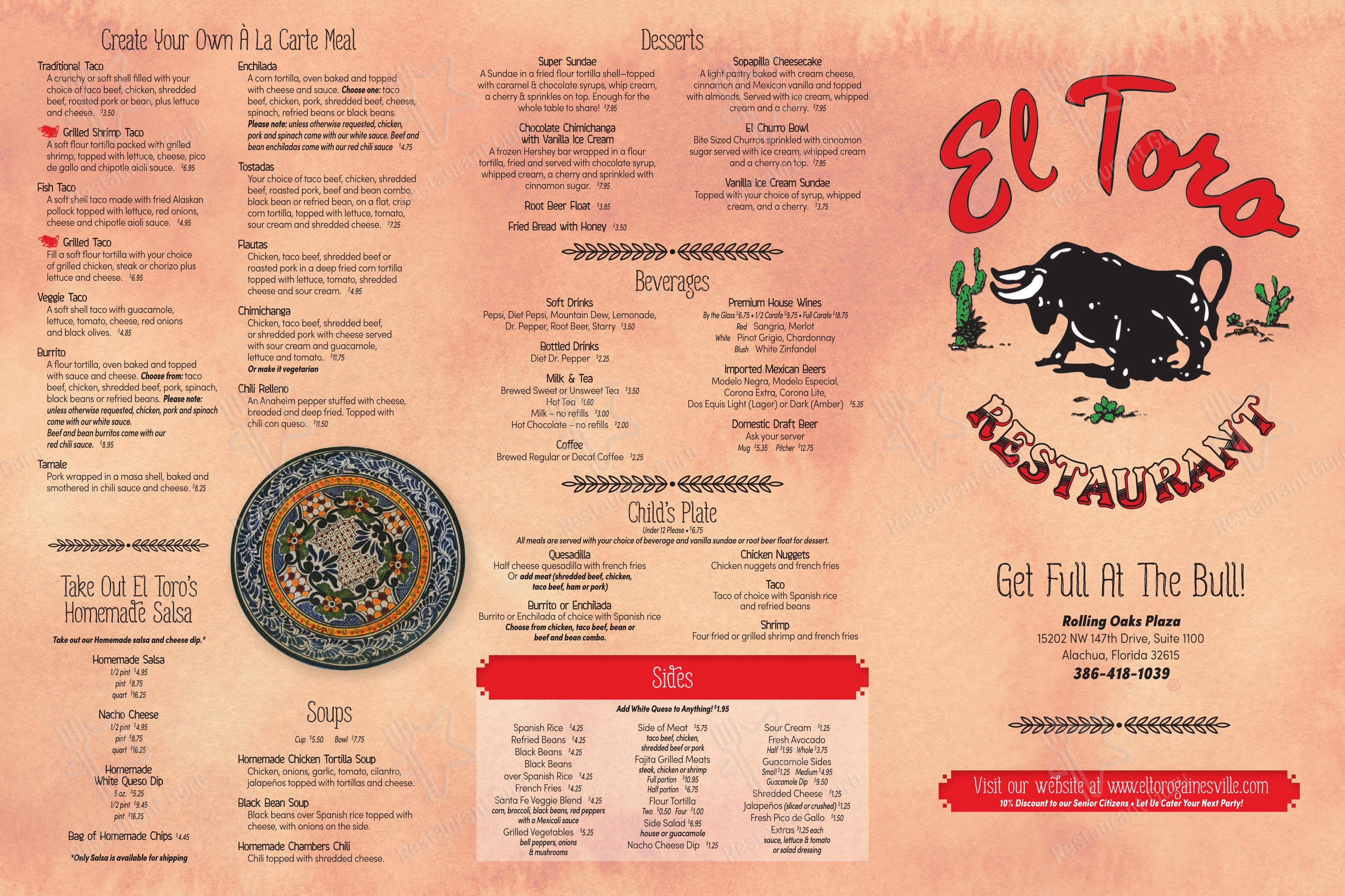 Menu at El Toro Mexican Restaurant, Alachua, NW 147th Dr