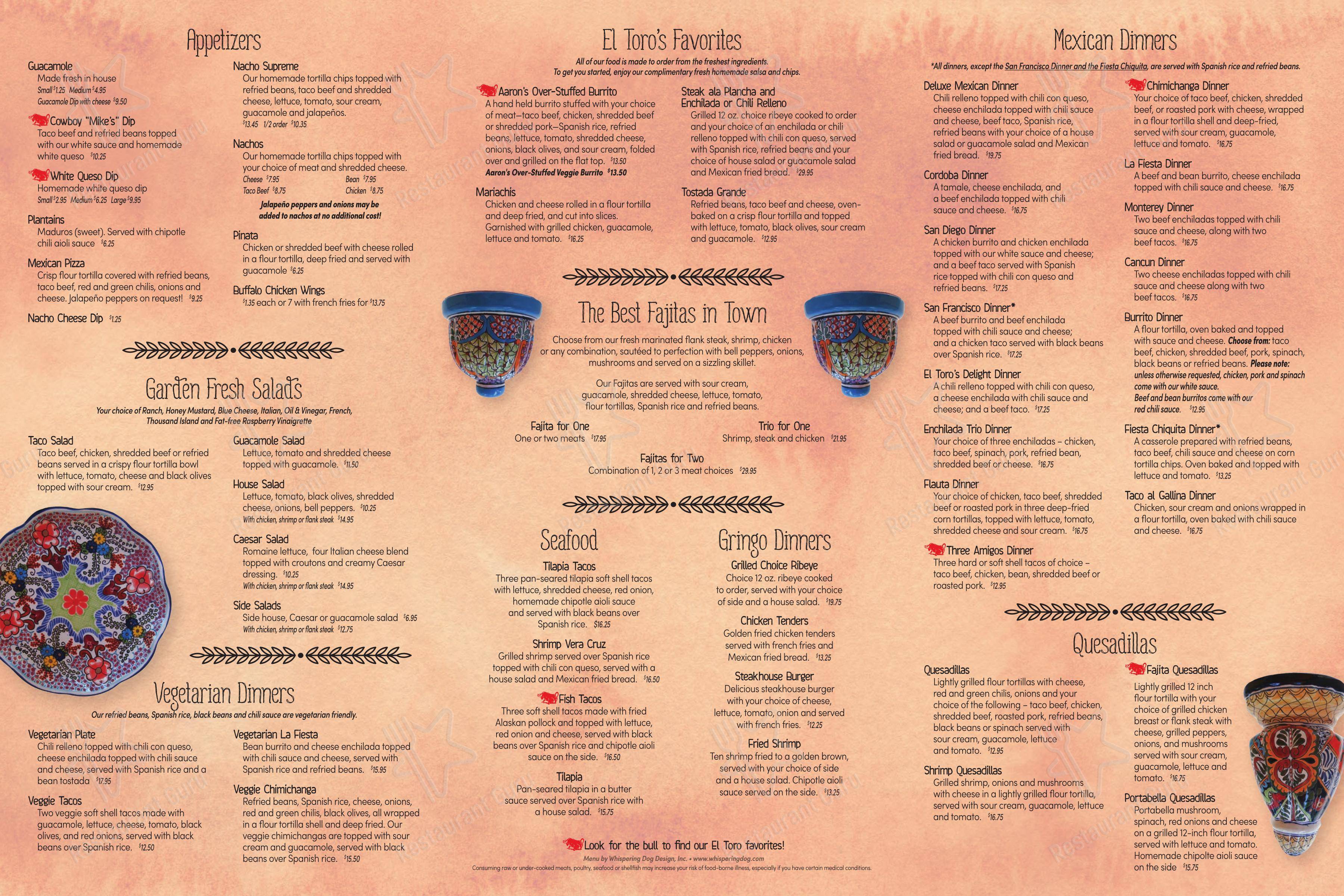 Menu at El Toro Mexican Restaurant, Alachua, NW 147th Dr
